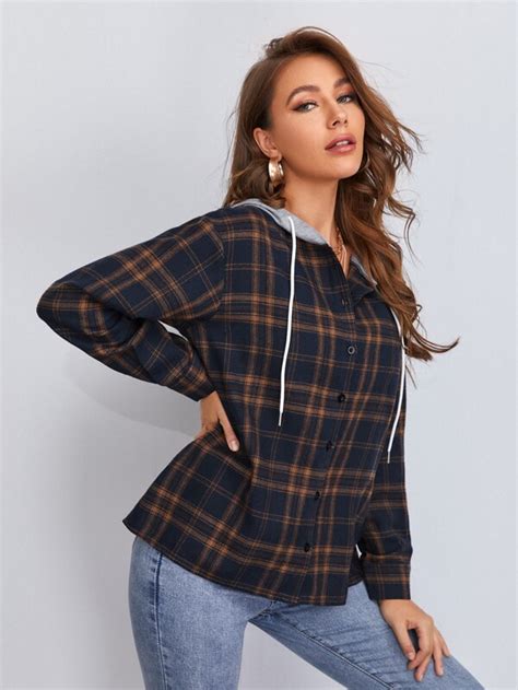 SHEIN LUNE Abrigo de tartán con capucha Moda de Mujer SHEIN México