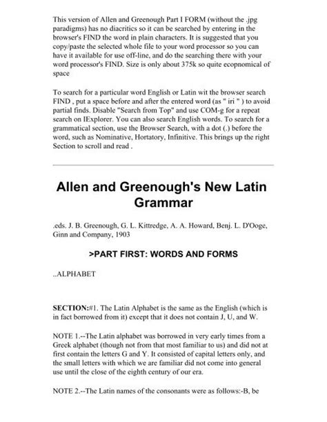 Allen And Greenough S New Latin Grammar Part Second