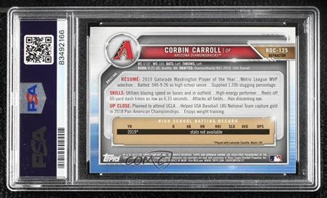 2019 Bowman Draft Chrome Refractor BDC 125 Corbin Carroll RC For