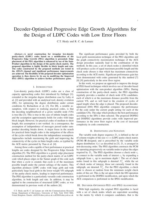 pdf decoder optimised progressive edge growth algorithms for the design of ldpc codes with low