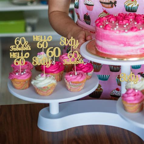 Buy Gyufise 24Pcs Gold Glitter 60th Birthday Cupcake Toppers Hello 60