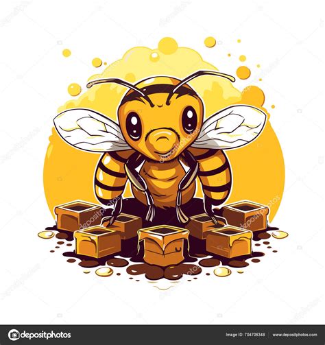 Image vectorielle Jolie Abeille Dessin Animé Avec Nid D abeille