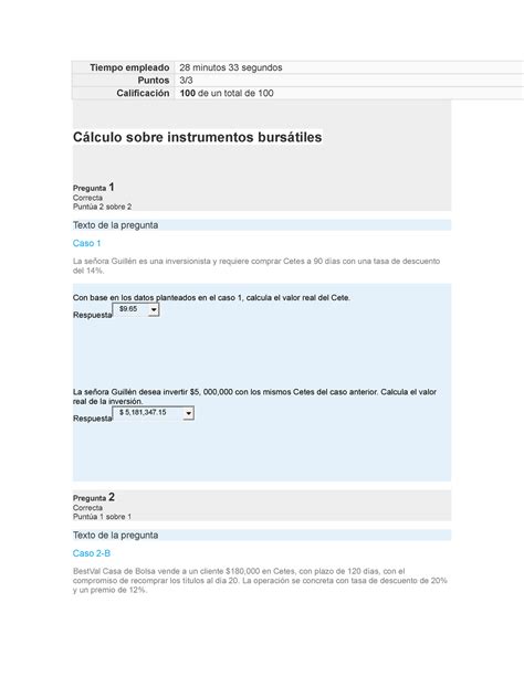 Cálculo sobre instrumentos bursátiles UVEG Tiempo empleado 28 minutos