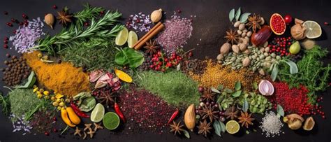 Herbs And Spices For Cooking With Aesthetic Arrangement Top View