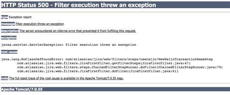 status 500 filter execution threw an exception jira atlassian documentation