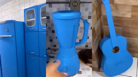 Mulher viraliza após pintar casa inteira de azul e explica motivo da