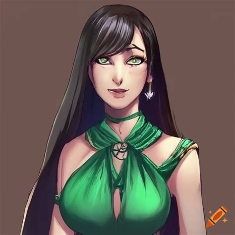 Anime Character With Silver Eyes And Green Gown On Craiyon