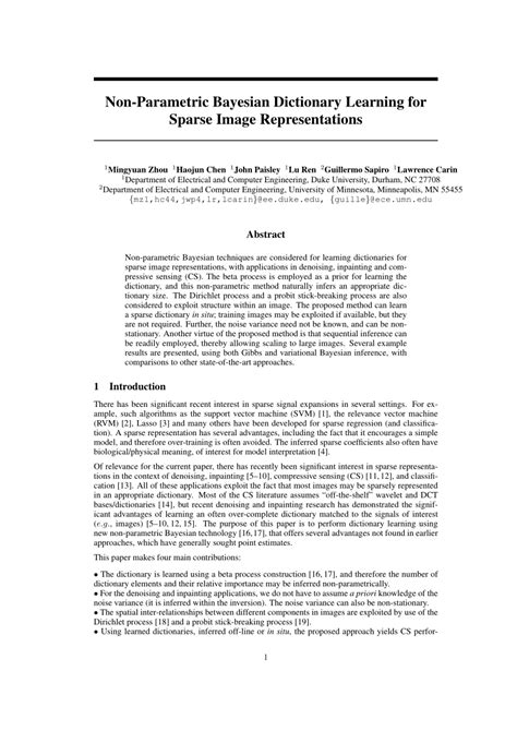 pdf non parametric bayesian dictionary learning for sparse image representations