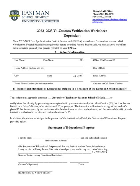 Fillable Online 20222023 V4 Custom Verification Worksheet Dependent Fax