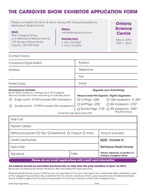 Fillable Online ThE CaREgivER ShOw EXhiBiTOR AppliCaTiOn FORm Fax Email