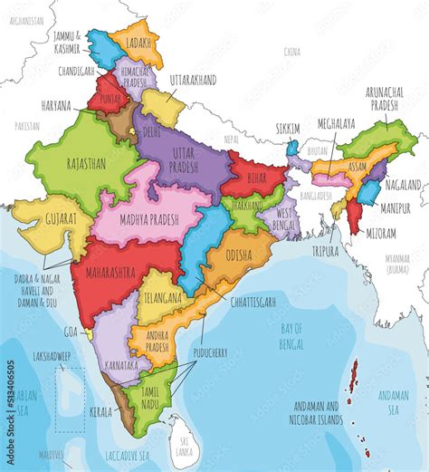 Stockvector Vector Illustrated Map Of India With States And Territories
