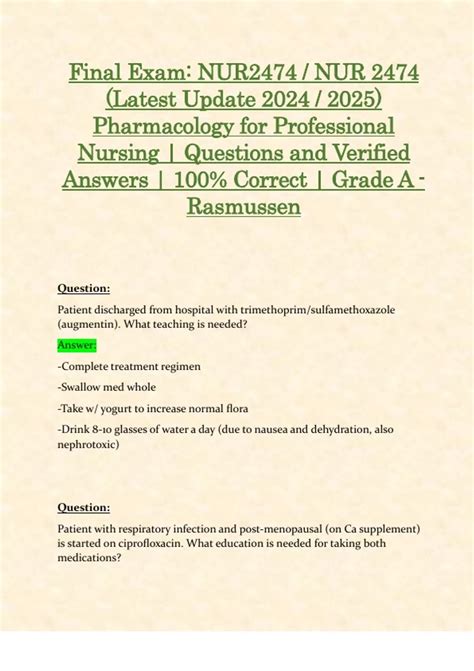 Final Exam Nur Nur Latest Update Pharmacology