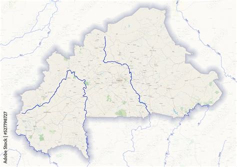 Burkina Faso Physical Map With Important Rivers The Capital And Big