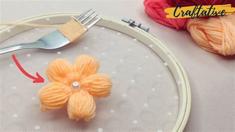 Super Easy Woolen Flower Making From Fork Hand Embroidery Trick Diy