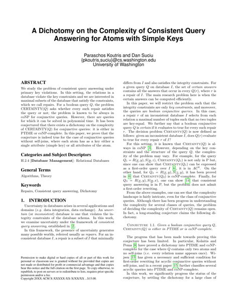 a dichotomy on the complexity of consistent query