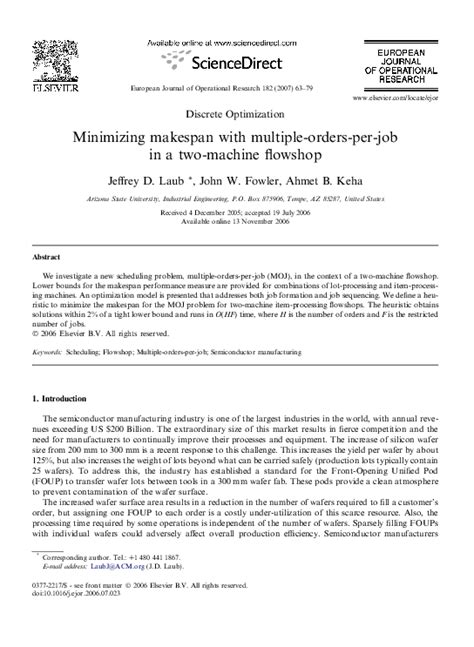 pdf minimizing makespan with multiple orders per job in a two machine flowshop john fowler