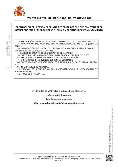 ORDEN DEL DÍA SESIÓN ORDINARIA 27 10 23 Merindad de Valdivielso