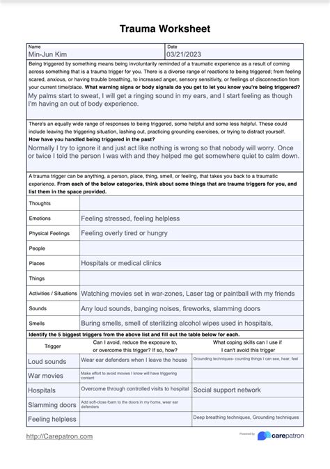 Printable Trauma Worksheets Pdf