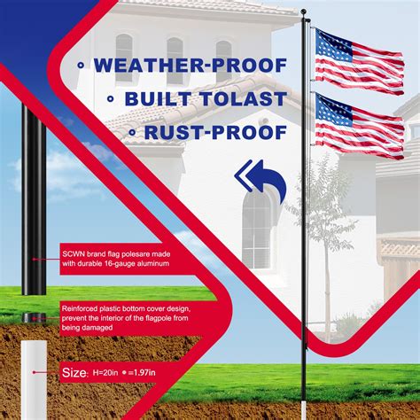 Scwn Flag Pole For Outside In Ground Ft Sectional Aluminum Extra