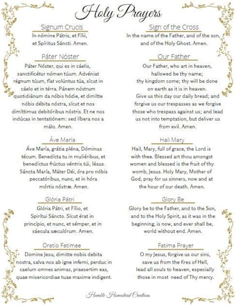 Holy Prayers In Latin And English Sign Of The Cross Our Father Hail