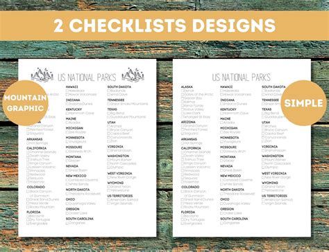 Us National Park Checklist Printable Parks Complete List