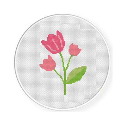 Pink Spring Flower Cross Stitch Pattern Daily Cross Stitch