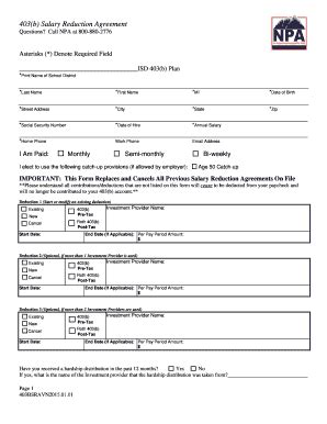 Fillable Online 403 B Salary Reduction Agreement Pdf National Plan
