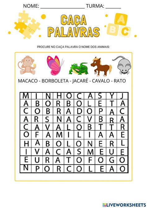 Ca A Palavras Animais Online Worksheet