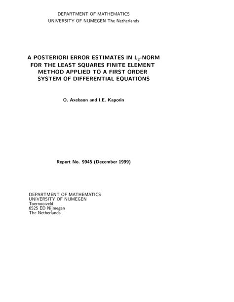 pdf a posteriori error estimates in l 2 norm for the least squares finite element method