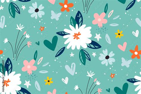 Garden Flower Plants Botanical Seamless Pattern Vector Design For