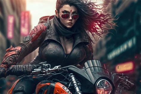 Premium Photo Beautiful Cyberpunk Girl Riding A Futuristic Motorbike In A Futuristic City