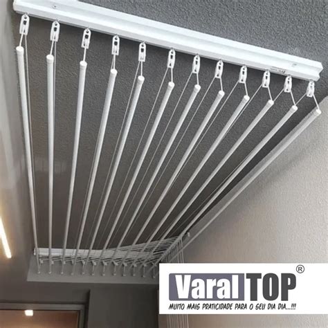 Varal De Teto Individual 140cm x 06 Varetas Em Alumínio Branco