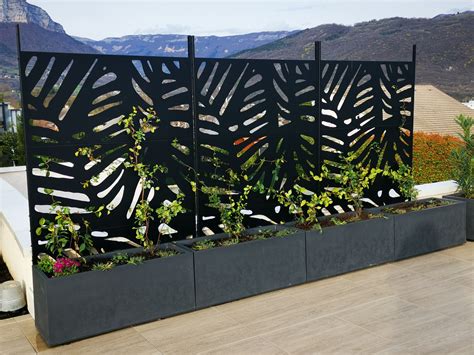 Outsunny Panneau brise vue décoratif extérieur noir à motif végétal en