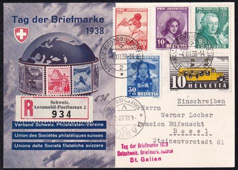 Schweiz Tag Der Briefmarke 1938 R Karte Deutsch Mit Stempel Tag Der