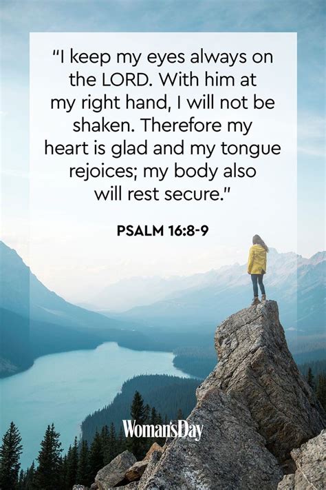 A Person Standing On Top Of A Rock With A Bible Verse Above It That