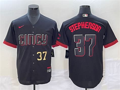 Men S Cincinnati Reds 37 Tyler Stephenson Number Black 2023 City