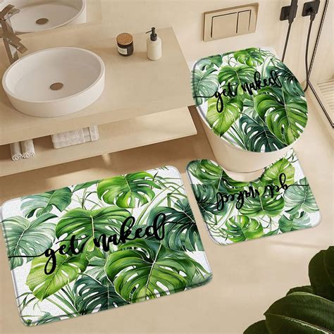 Alfombra de baño con plantas tropicales verdes Get Naked Palm Leaf
