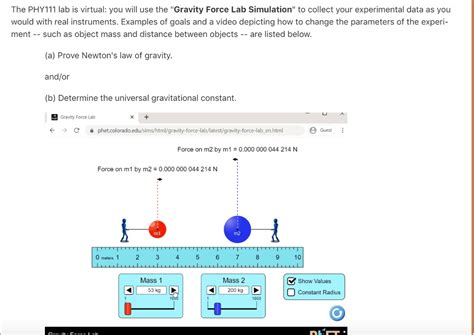 solved the phyiii lab is virtual you will use the gravity force lab simulation to collect