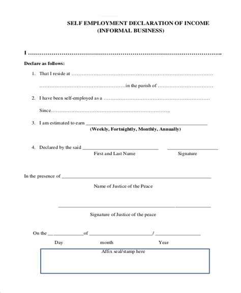 Free Self Employment Form Samples Pdf Ms Word Google Docs Excel