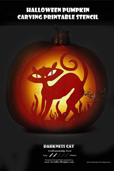 Black Cat Printable Halloween Pumpkin Carving Pattern Stencils Instant