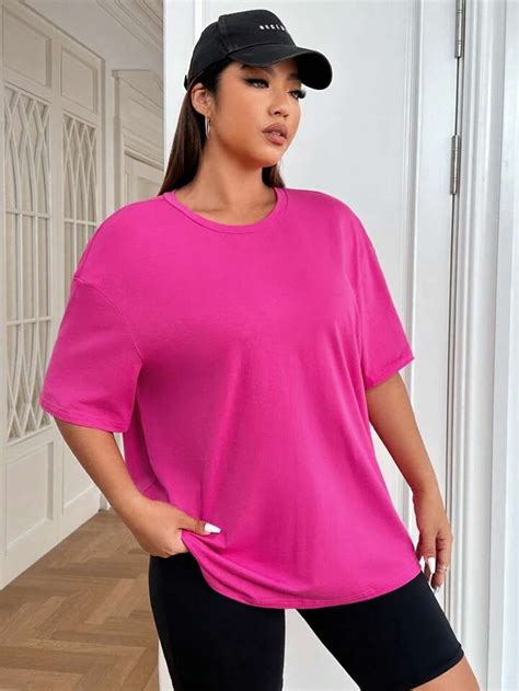 SHEIN EZwear Plus Solid Drop Shoulder Oversized Tee SHEIN USA Abiti