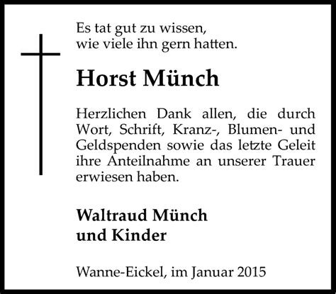 Traueranzeigen von Horst Münch Trauer in NRW de