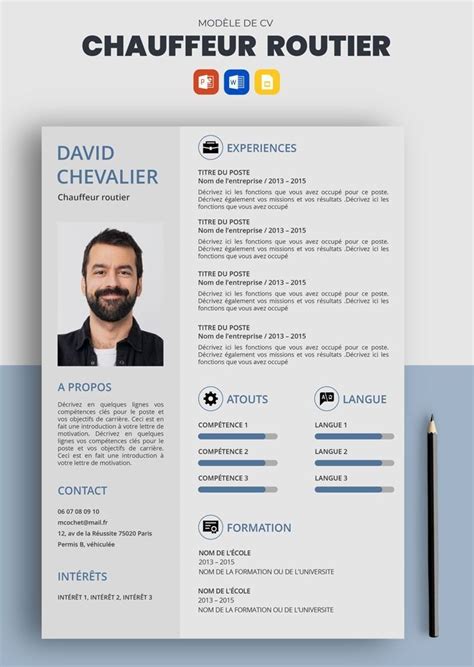 Modèle CV Conducteur routier Modèle cv Exemple cv Mise en page cv