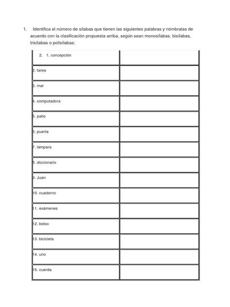 PDF Identifica El Número de Sílabas Que Tienen Las Siguientes