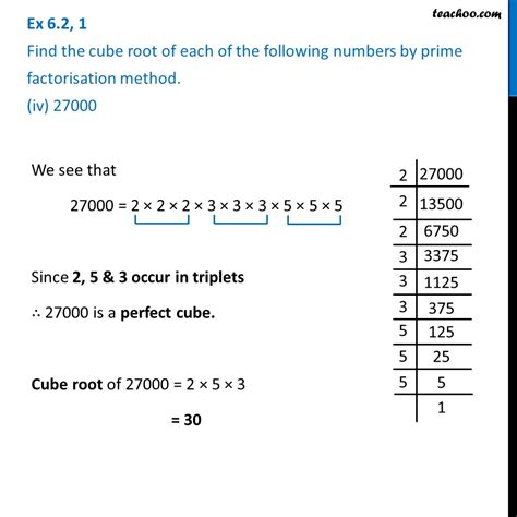 ex 6 2 1 find cube root of 27000 by prime factorisation method