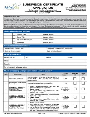 Fillable Online SUBDIVISION CERTIFICATE Fax Email Print PdfFiller