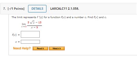 solved the limit represents f′ c for a function f x and a