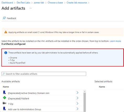 specify mandatory artifacts for lab virtual machines azure devtest labs microsoft learn