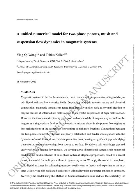 pdf a unified numerical model for two phase porous mush and suspension flow dynamics in