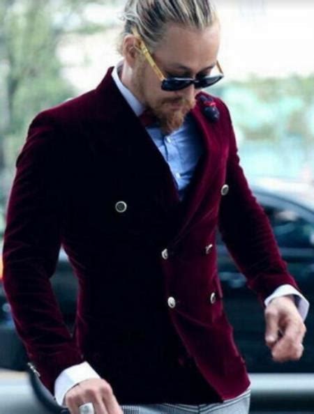 J55890 Burgundy Double Breasted Velvet Blazer Velvet Spo